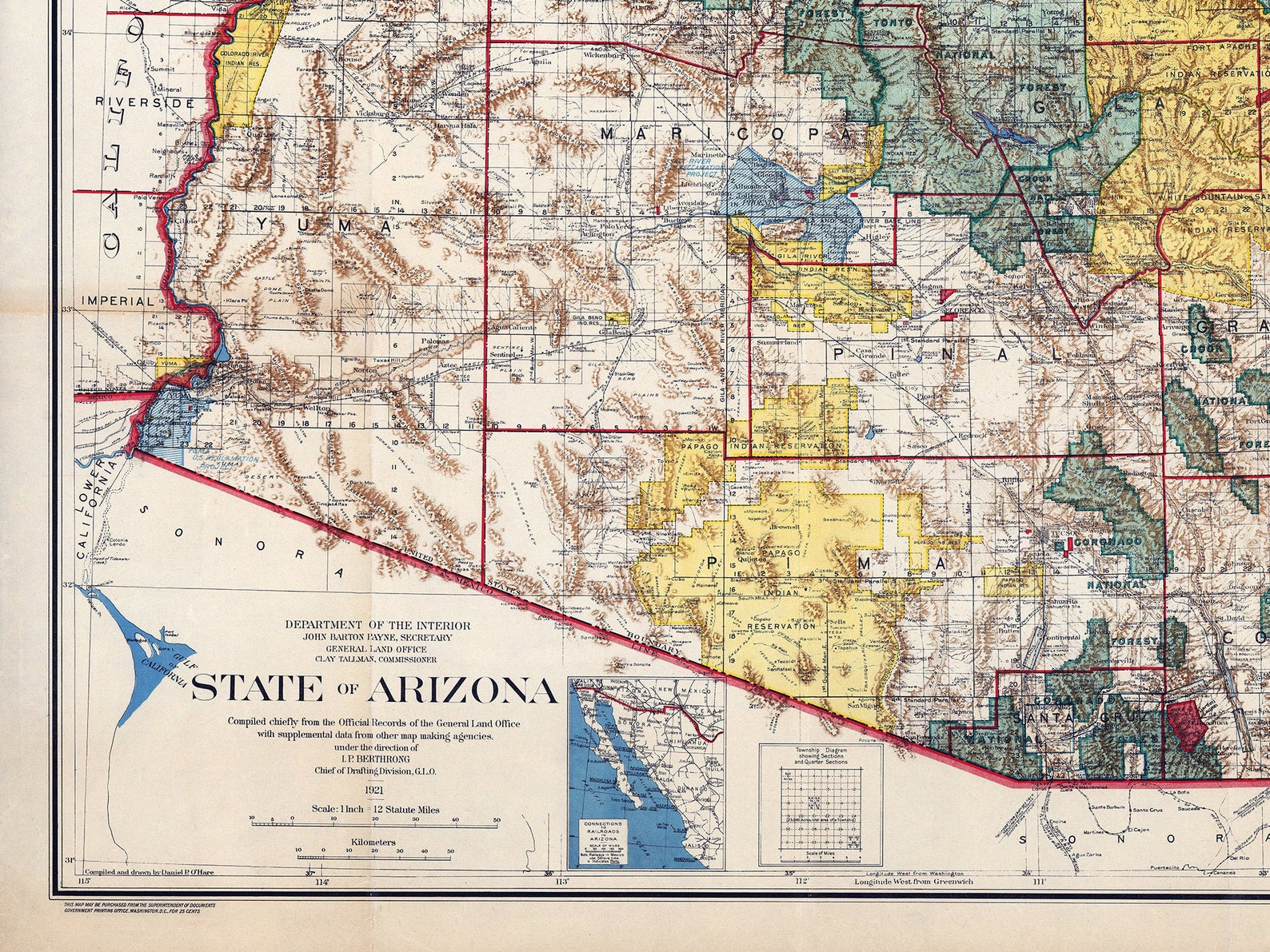 Vintage Arizona State Map Print American Indian Reservations - Etsy
