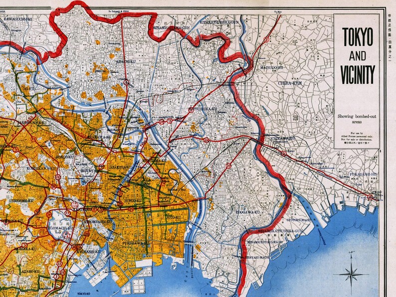 Vintage Tokyo Map Print: 1946 Japanese Wall Art - Etsy