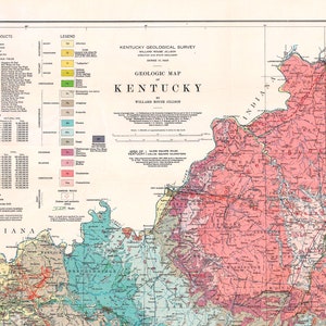 Vintage Geological Map of Kentucky, Old Kentucky Map Print, Kentucky ...