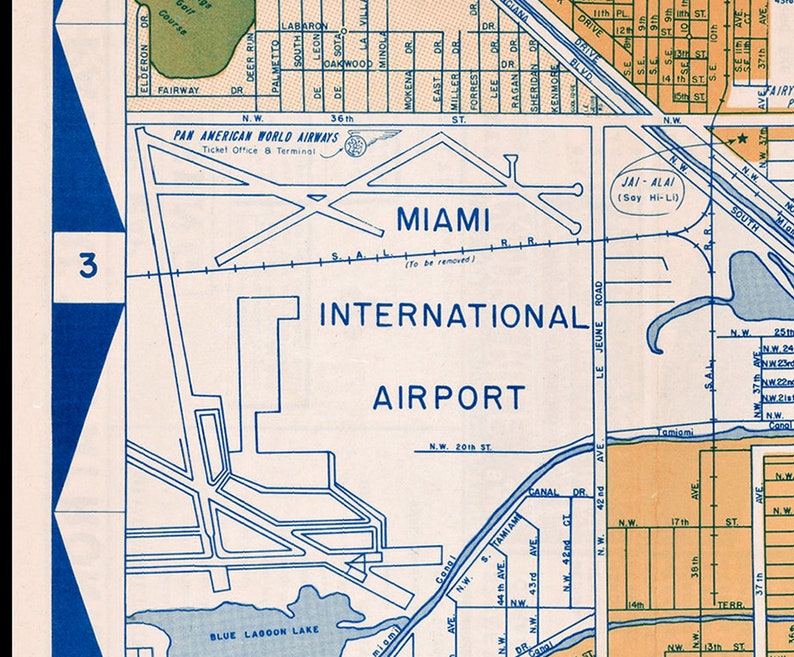 Vintage Street Map of the Miami and Coral Gables Large Miami - Etsy