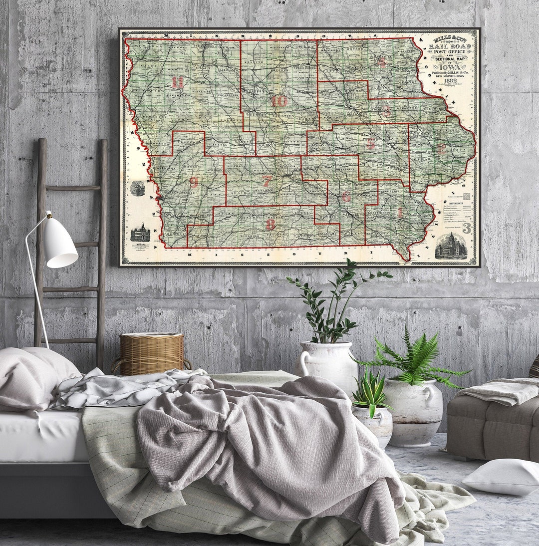 Vintage Iowa State Map, Old Iowa Wall Art, Historical Iowa Print, Large ...