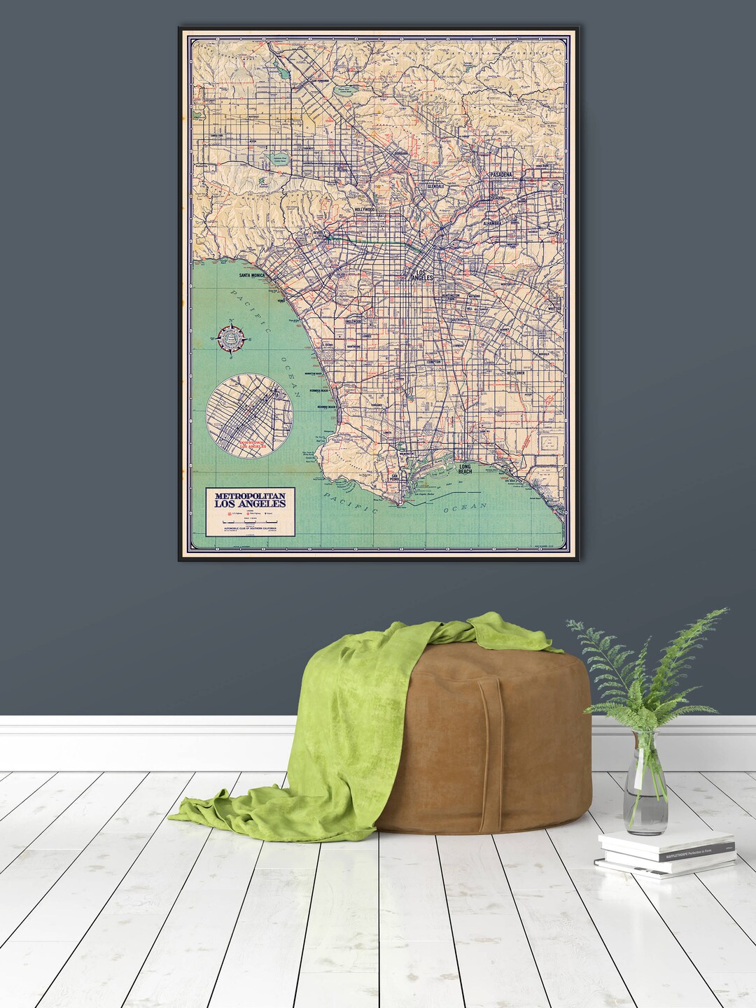 Metropolitan Map of Los Angeles, Los Angeles Map, Vintage Los Angeles ...