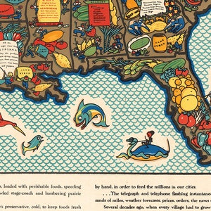 A Food Map of the United States, Vintage United States Gastronomy Map ...