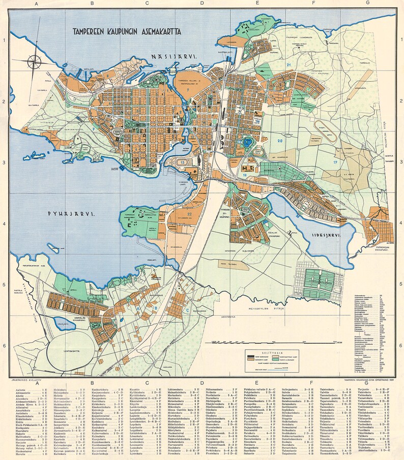 Vintage Map of Tampere Finland Old Tampere Map Tampere Wall | Etsy