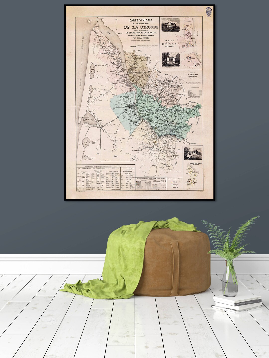 Antique Bordeaux Wine Map - Gironde, 1855 Classification, Château ...
