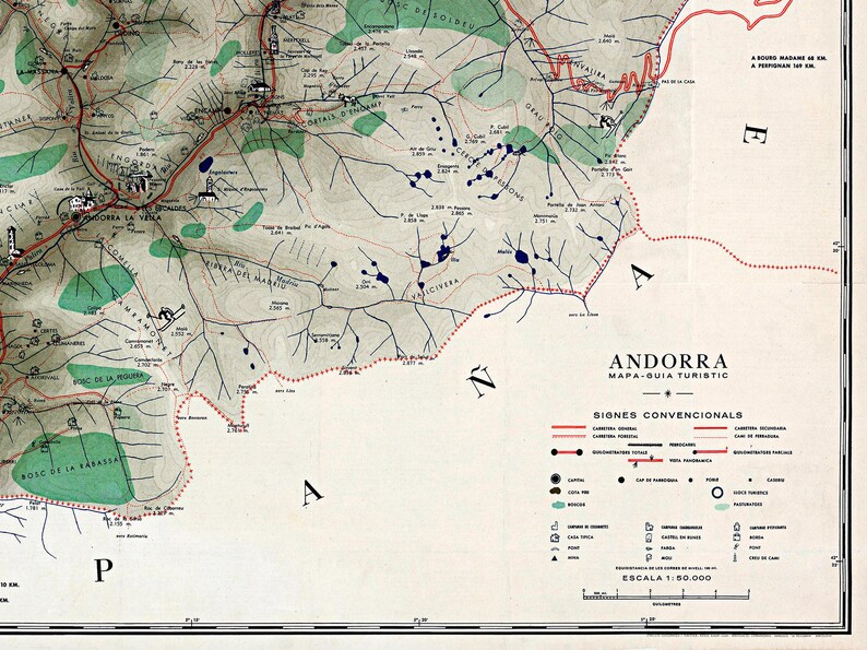 Vintage Tourist Map of Andorra, Old Andorra Print, Large Andora Decor ...
