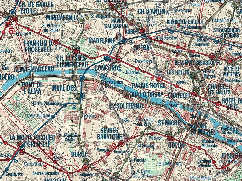 Detailed Map of Paris Showing All Metro and RER Lines Paris | Etsy Canada