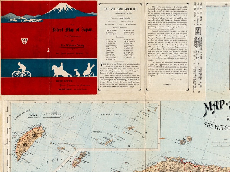 Vintage Map of Japan Old Japan Map Insets: Taiwan Osaka - Etsy