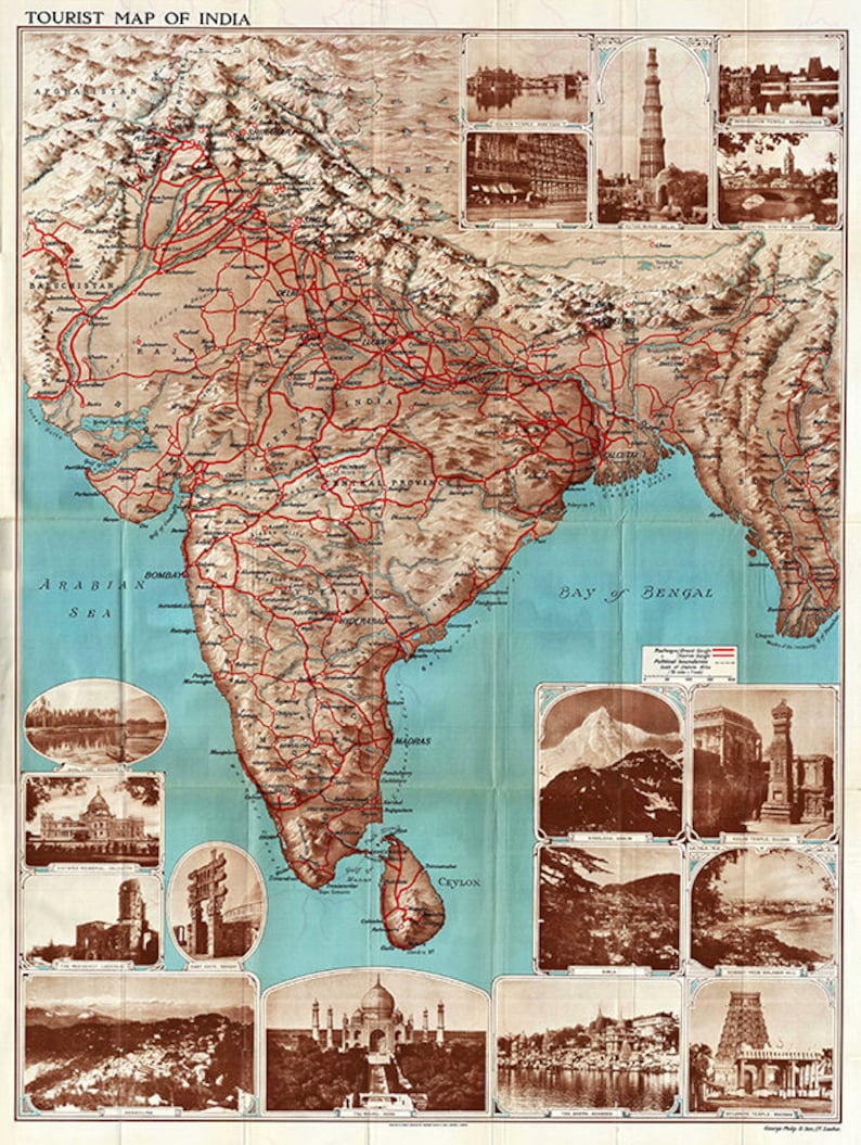 Buy Vintage Tourist Map of India Old India Travel Poster India Online ...