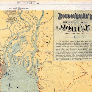 Vintage Map of Mobile AL, Covers All of Mobile Bay as Well as the ...