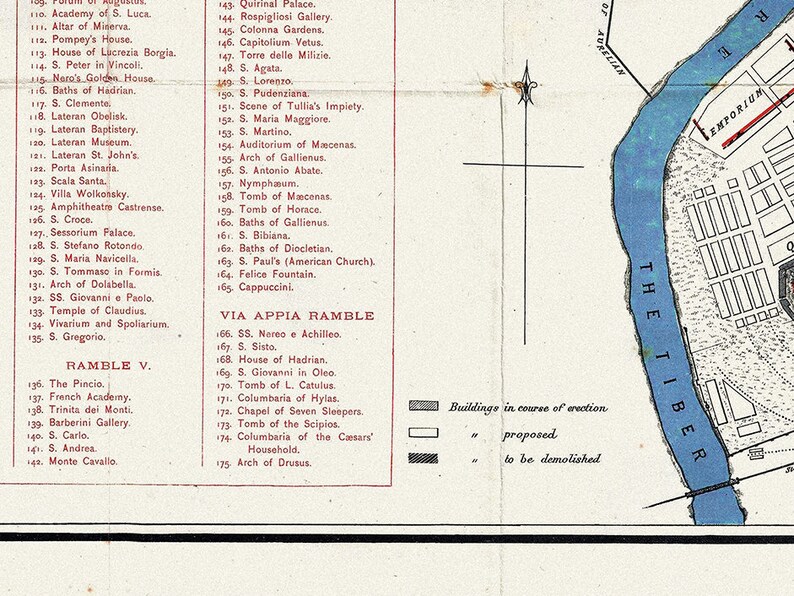 Vintage Map of Rome Showing Ancient Monuments Rome Wall Map | Etsy