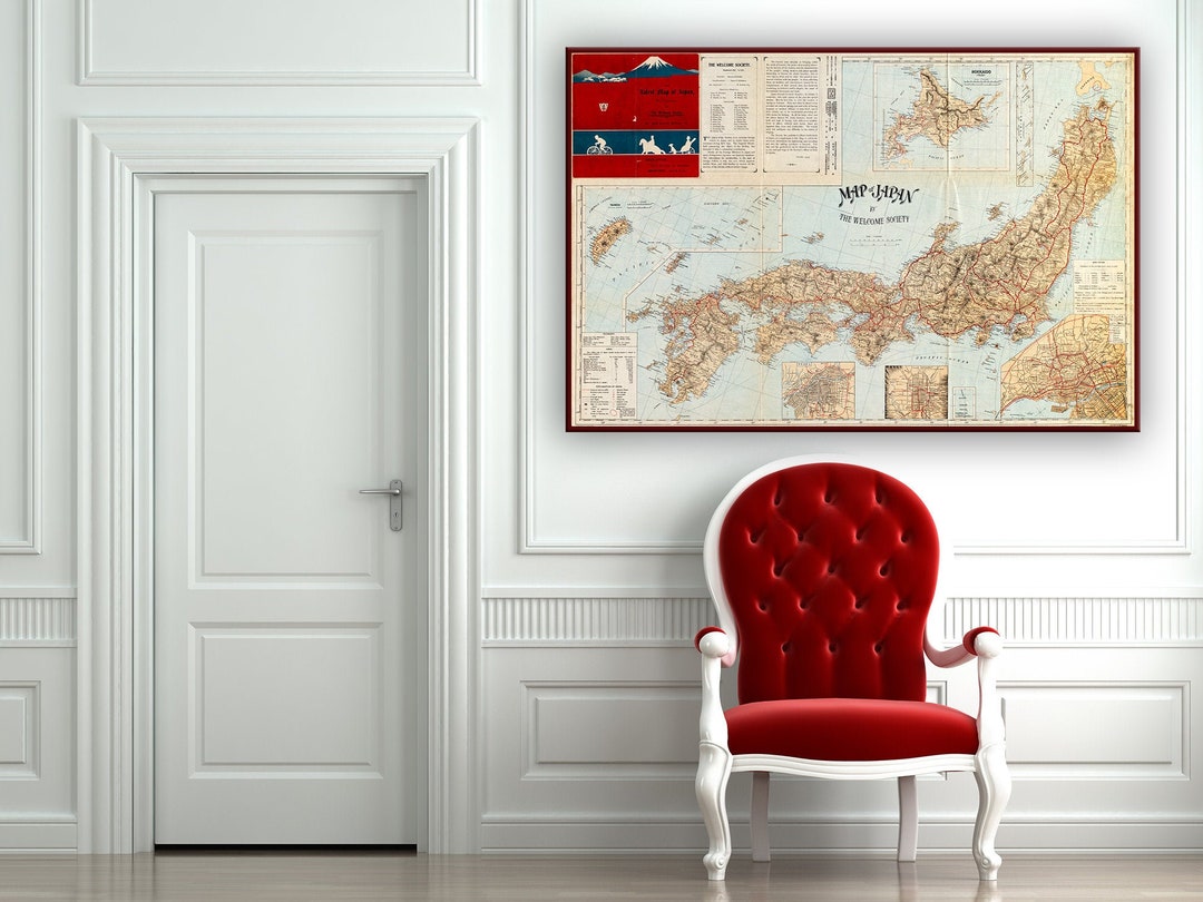 Vintage Map of Japan, Old Japan Map, Insets: Taiwan - Osaka - Kyoto ...