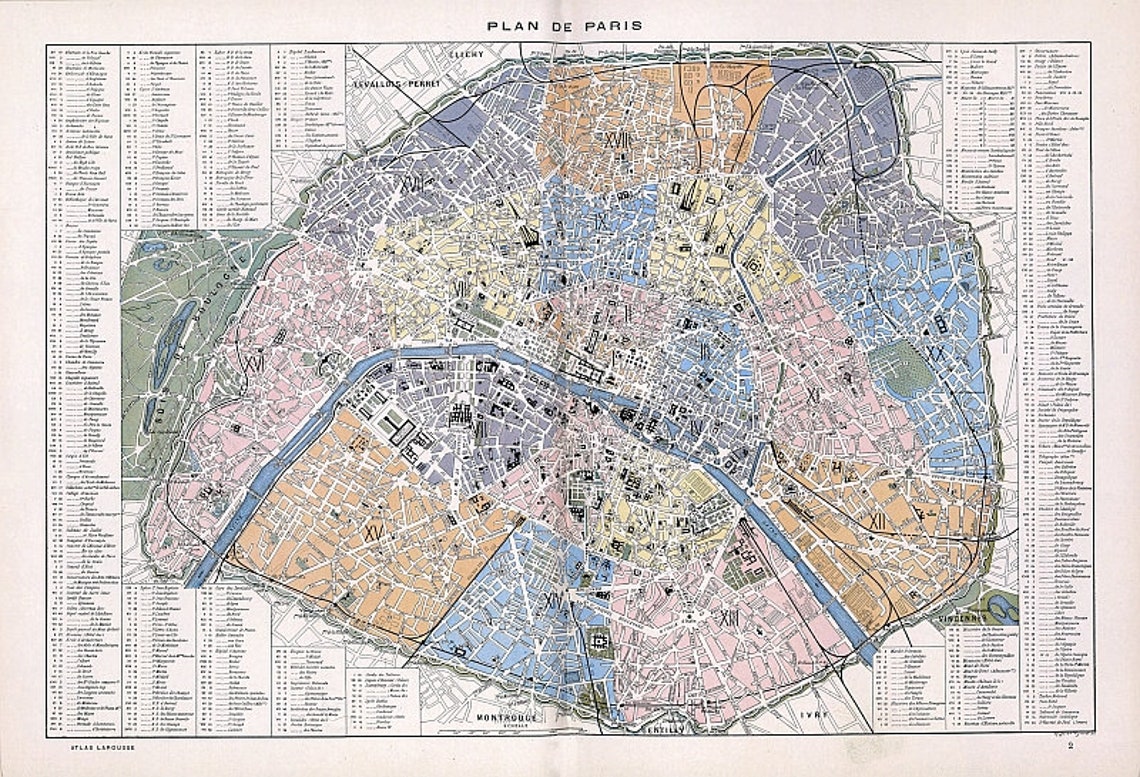 Plan De Paris From Atlas Larousse Map of Paris in French | Etsy Canada