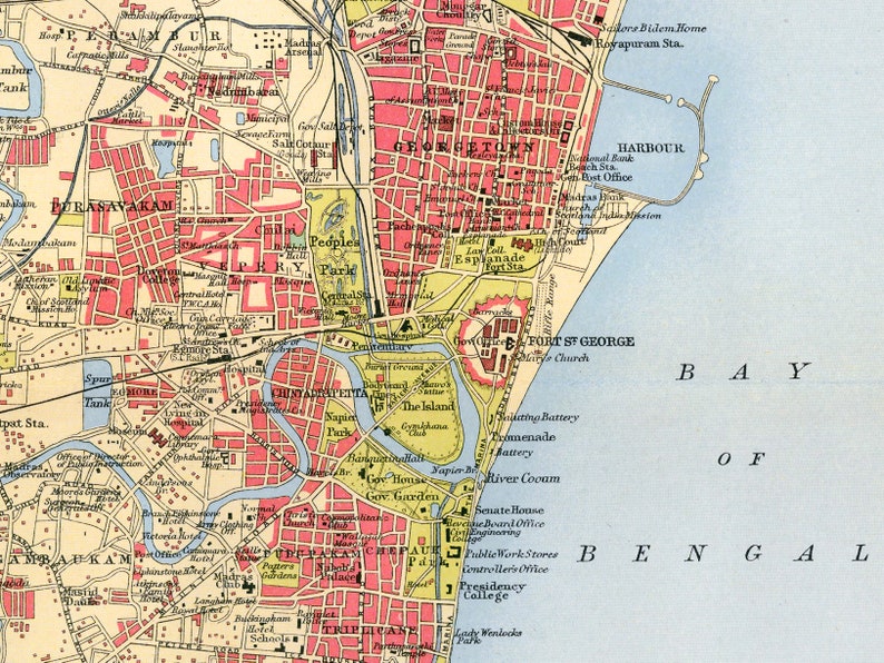 Vintage Map of Madras Chennai Madras India Madras Print | Etsy