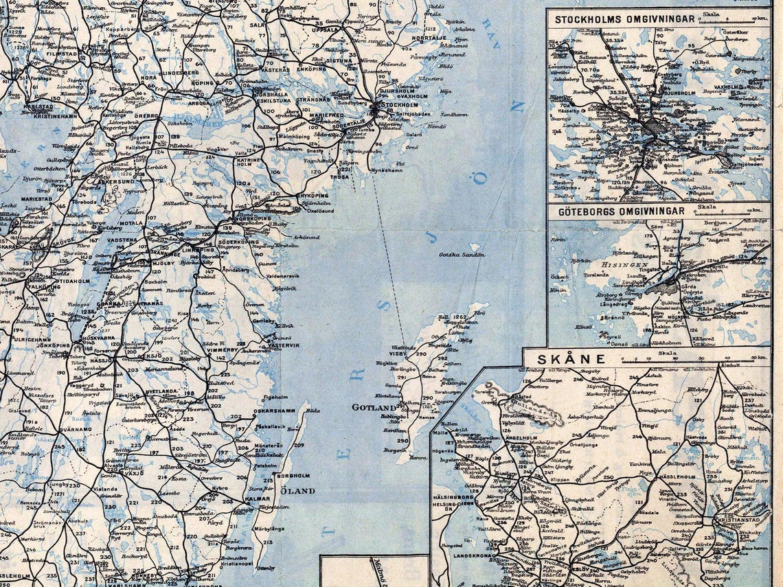 Vintage Sweden Map Print: Large Swedish Wall Art - Etsy