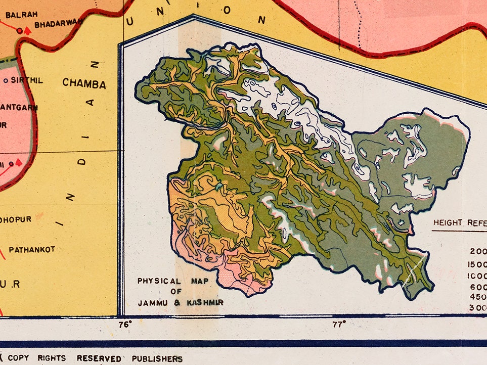 Jammu and Kashmir Map J&K Map Old Map of Jammu and Kashmir | Etsy India