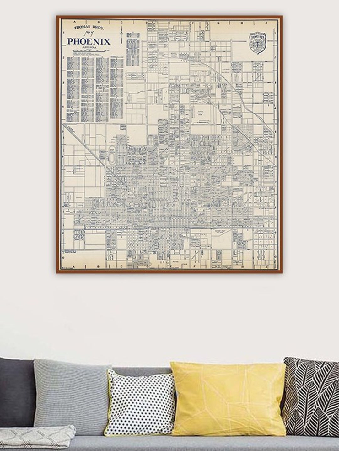 Vintage Map of Phoenix AZ, Large Historic Phoenix Arizona Wall Art ...