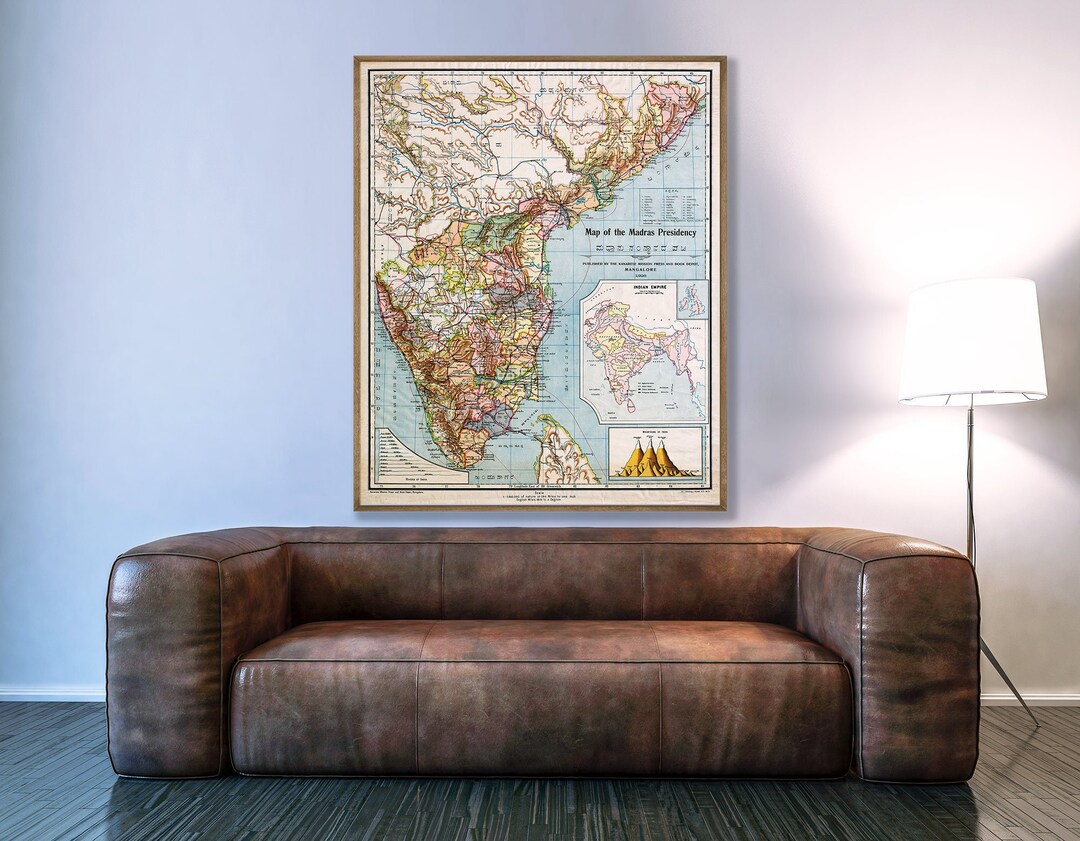 Vintage Map of the Madras Province, Madras Presidency, Madras Map ...