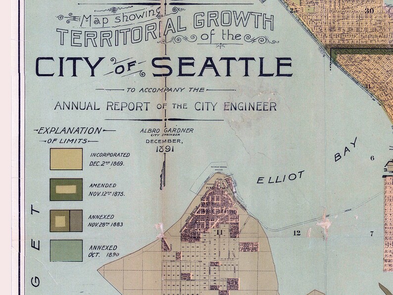 Vintage Map of Seattle Old Seattle Map Seattle Wall Map | Etsy