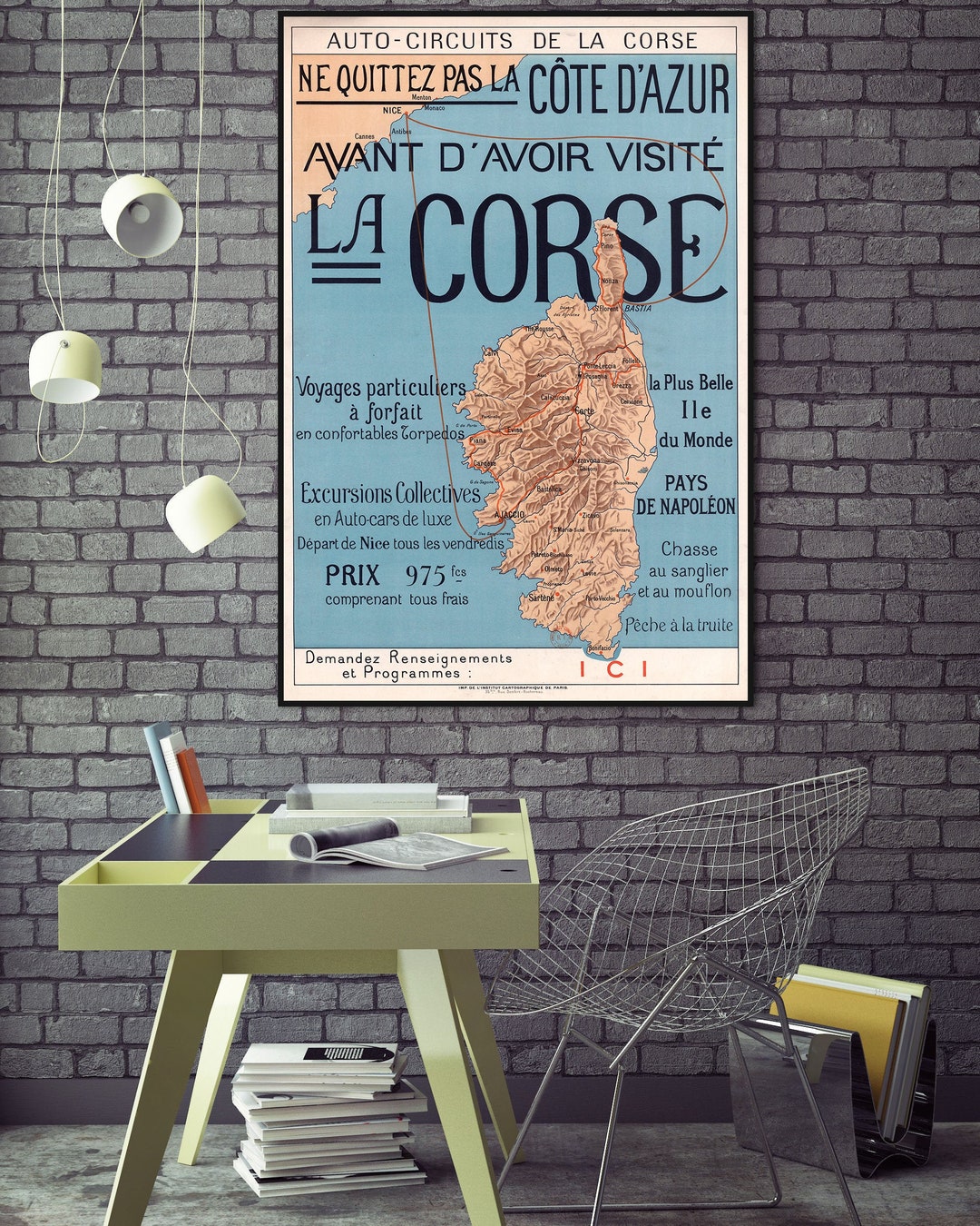 Mapa antigo da Córsega, mapa antigo de pôster da Córsega, arte de mapa ...