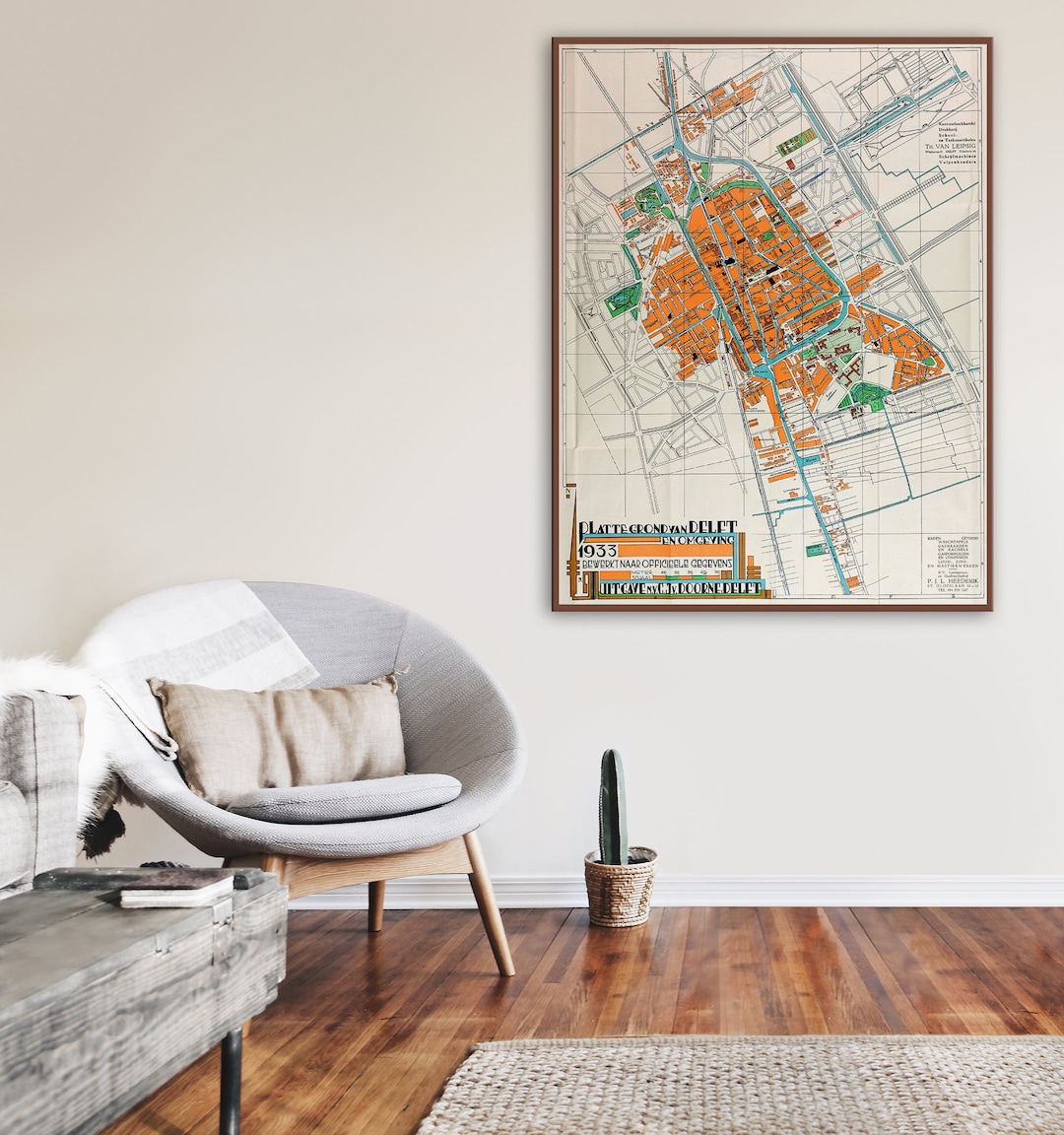 Vintage Map of Delft, Old Delft Wall Art, Historical Delft Print, Delft ...