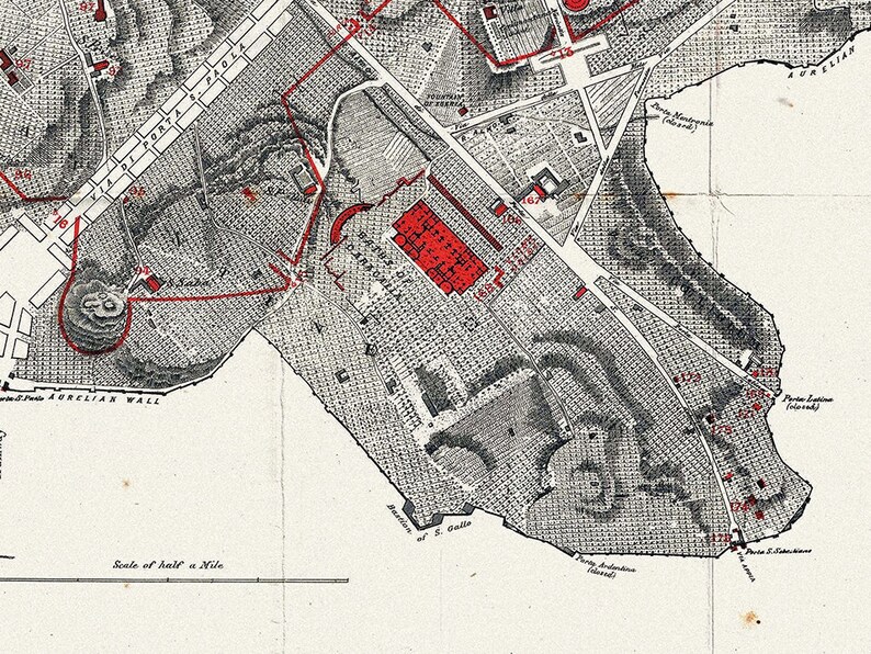 Vintage Map of Rome Showing Ancient Monuments Rome Wall Map | Etsy