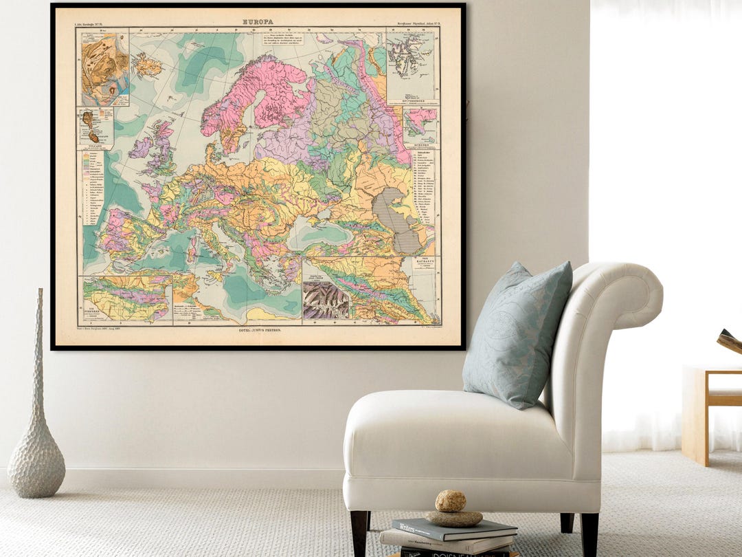 Vintage Europe Geological Map: 1882 Lithograph Art Print - Etsy