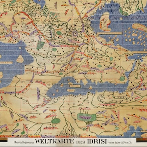 Al-idrisi World Map Print: Tabula Rogeriana, Medieval Cartography Art ...