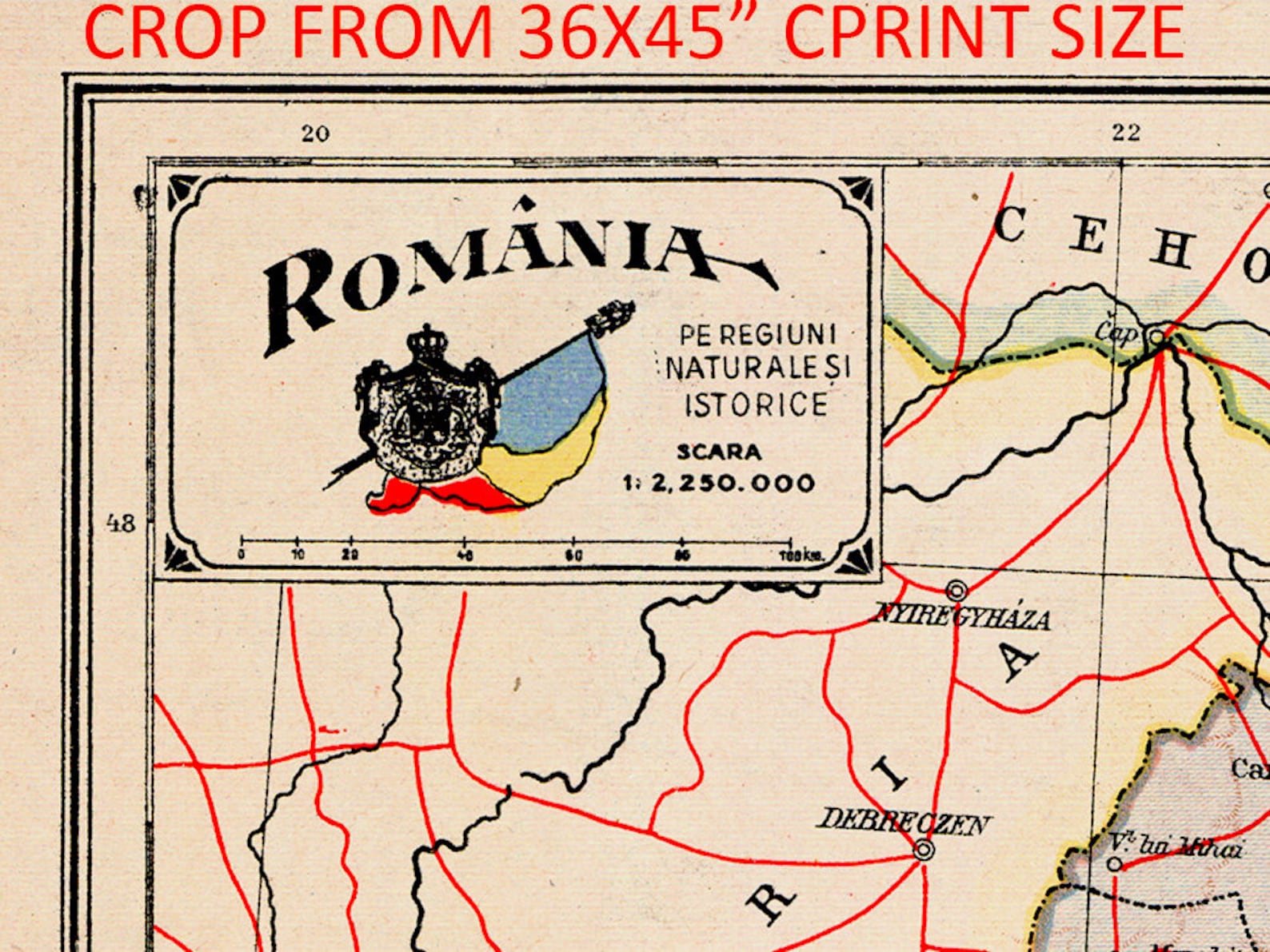 Vintage Map of Romania Old Romania Map Romanian Gifts Large | Etsy