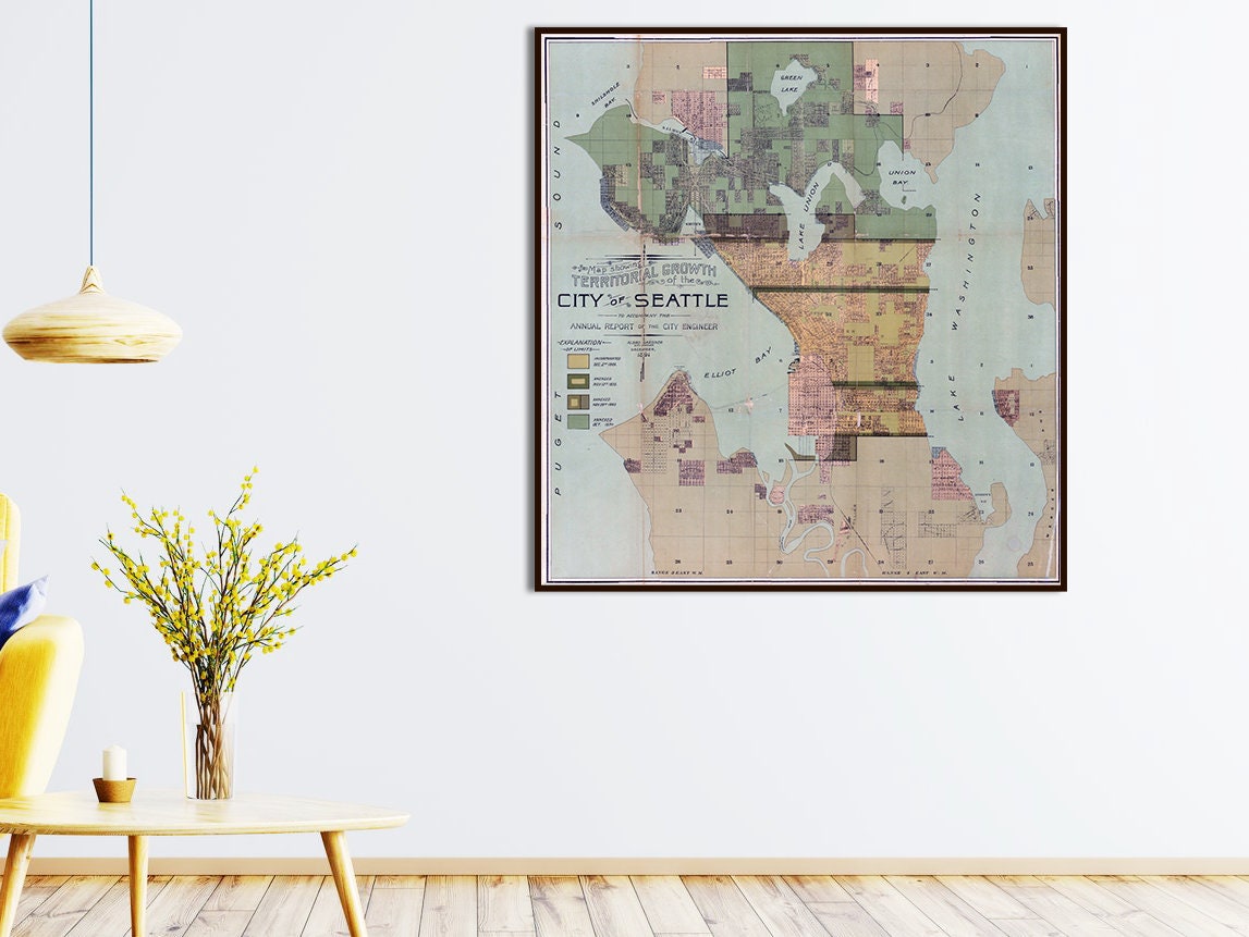 Vintage map of Seattle old Seattle map Seattle wall map | Etsy
