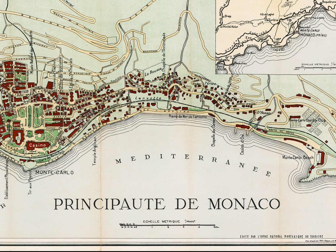 Vintage Map of Monaco Old Monaco Map Monaco Wall Map Monaco | Etsy