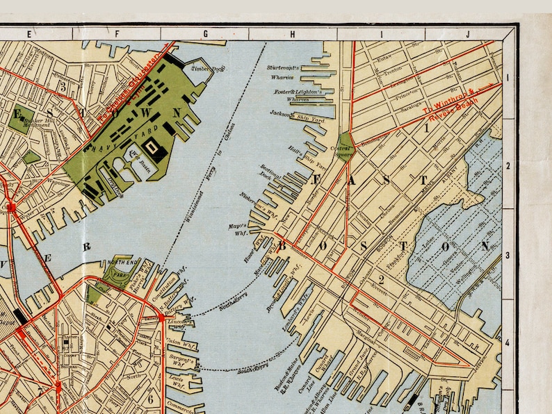 Vintage Map of Boston Historical Boston Wall Art Old Boston - Etsy