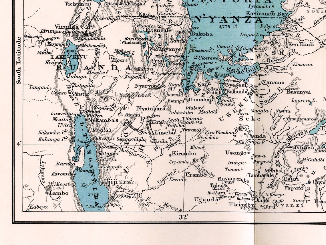 Vintage Uganda Map Large Uganda Print Kampala Kenya - Etsy