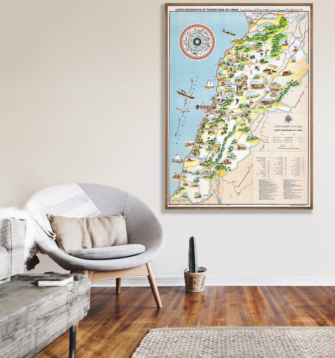 Vintage Lebanon Map | Pictorial Illustration Print | Mid-century Travel ...