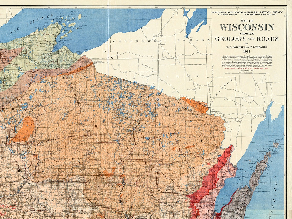 Geological Map of Wisconsin Antique Wisconsin Map Wisconsin | Etsy