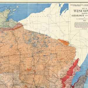 Geological Map of Wisconsin, Antique Wisconsin Map, Wisconsin Map Art ...