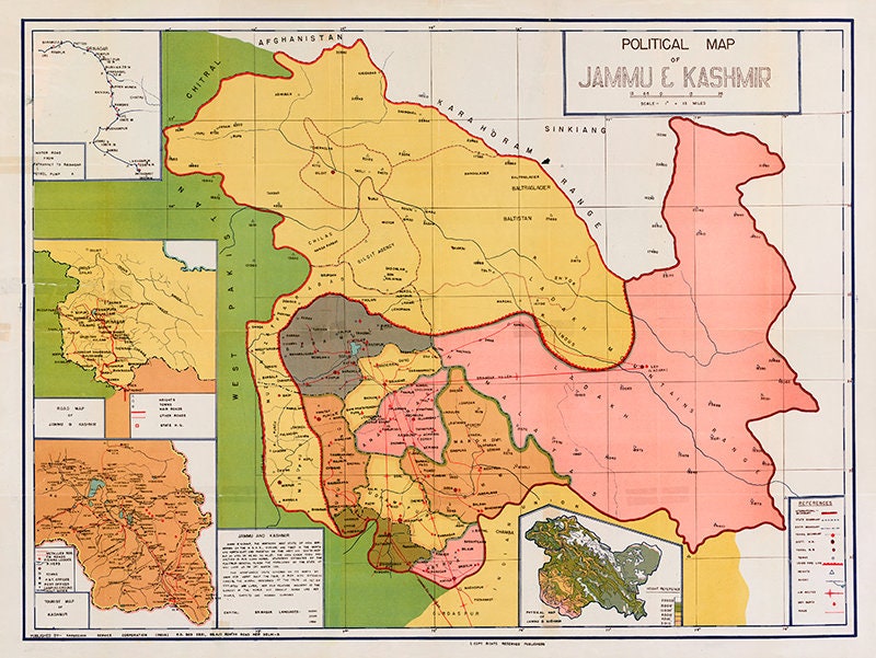 Jammu and Kashmir Map J&K Map Old Map of Jammu and Kashmir | Etsy India