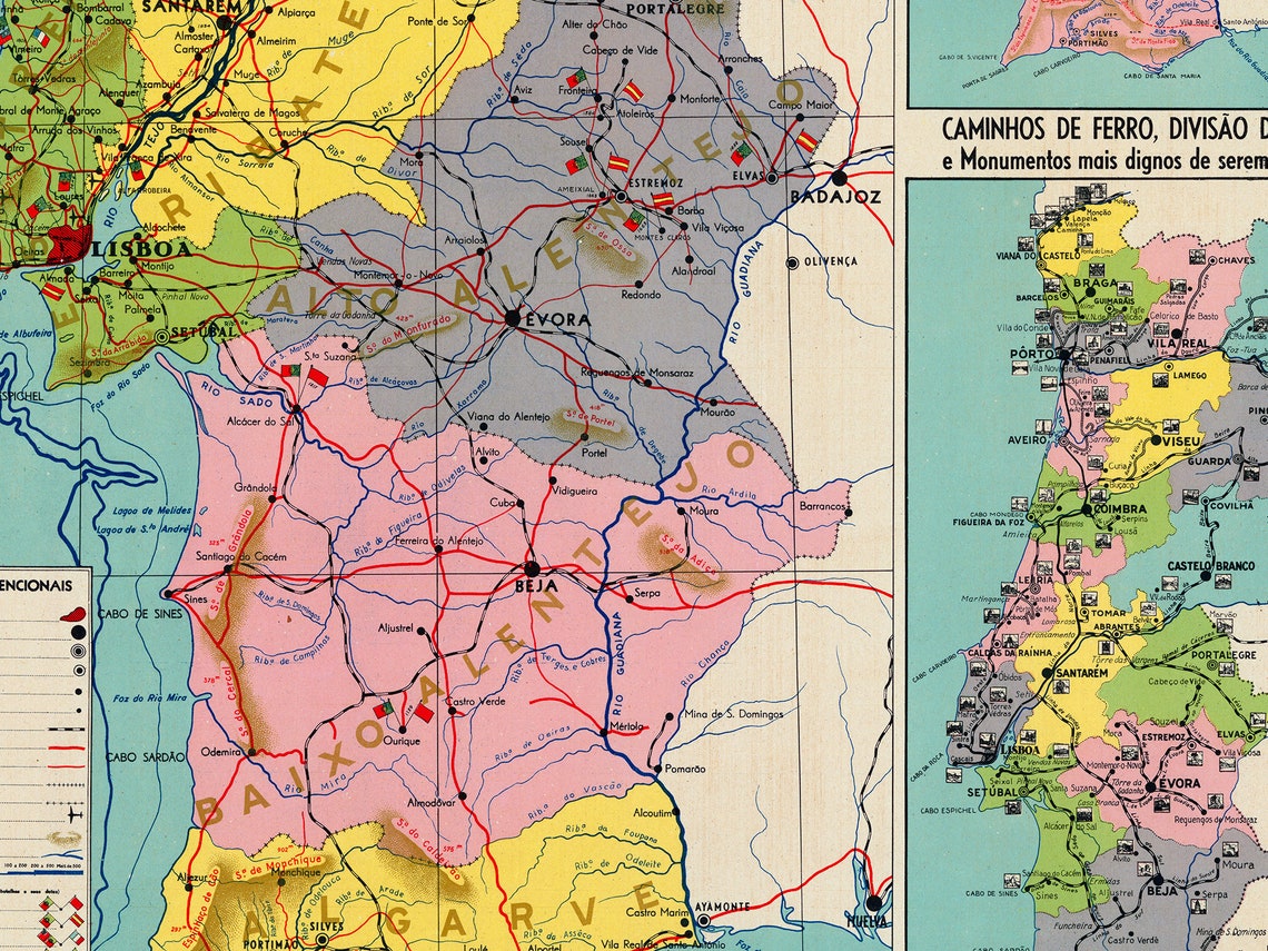 Vintage map of Portugal old Portugal map Portugal poster | Etsy