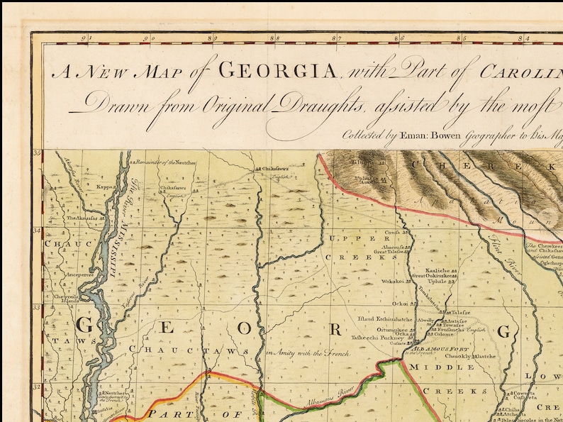 Historic Georgia map antique map of Georgia old Georgia wall | Etsy