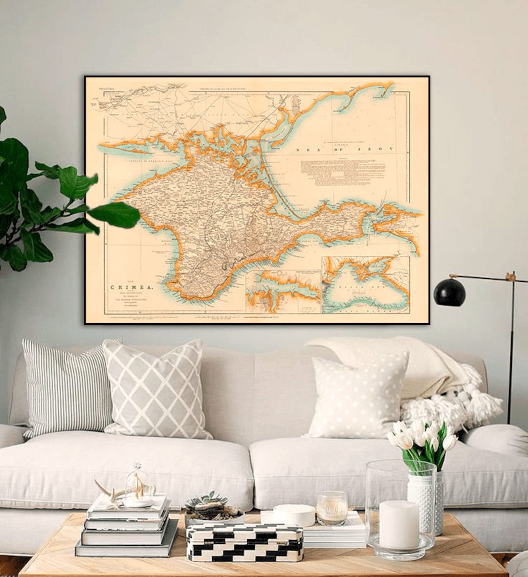 Vintage Map of Crimea, Old Crimea Map, Crimea Wall Map, Crimea Poster ...