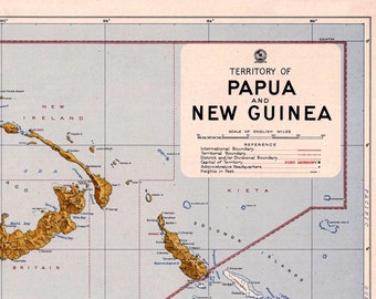 Giclée large Papua New Guinea wall map old Papua New Guinea map Oceania ...