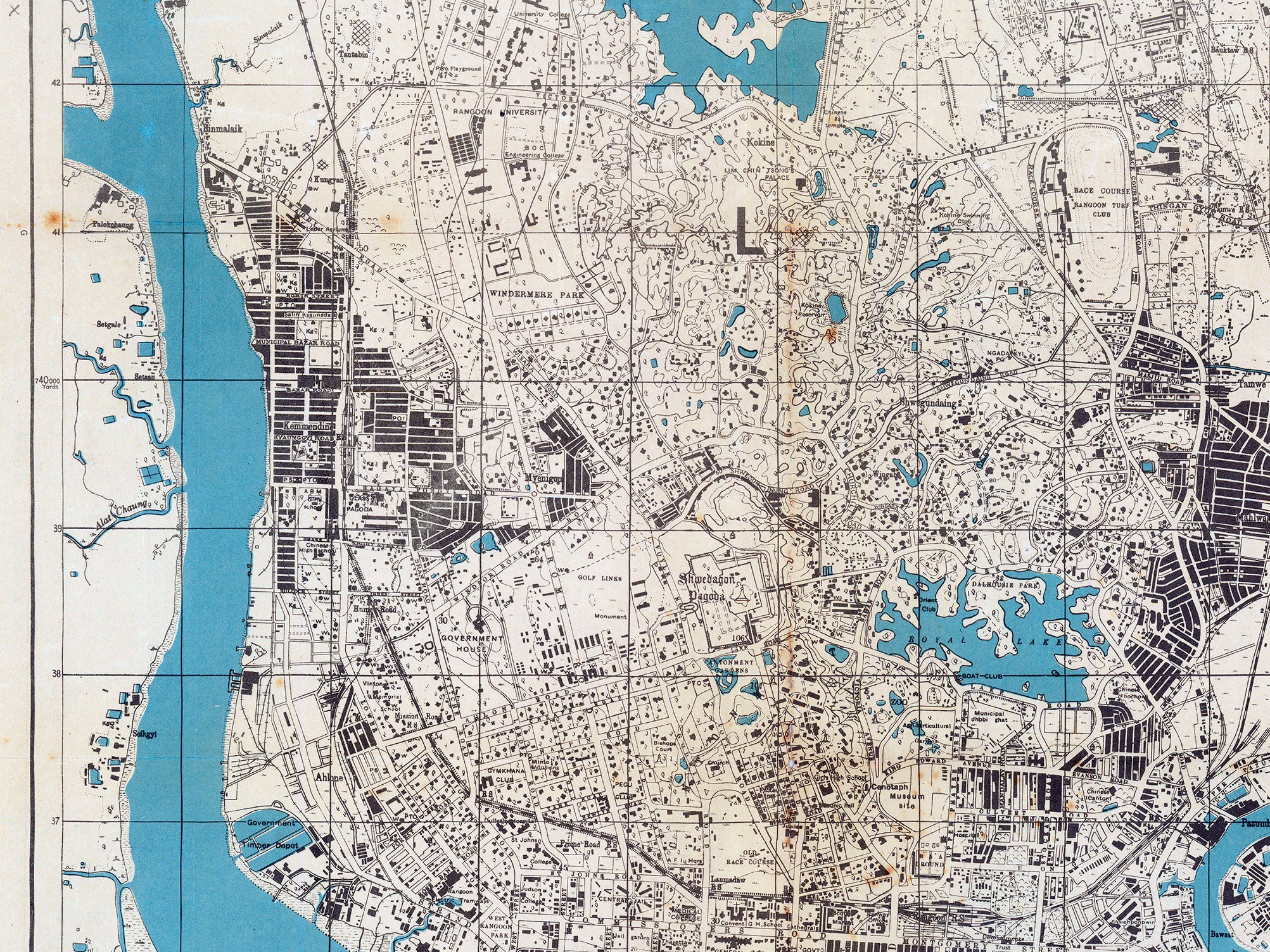 Vintage Map of Rangoon Yangon Old Rangoon Print Large - Etsy Singapore