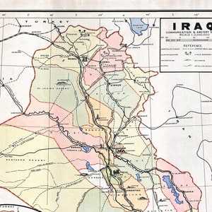 Historical Sites Iraq Map, Old Map of Iraq, Iraq Wall Art, Iraq Home ...