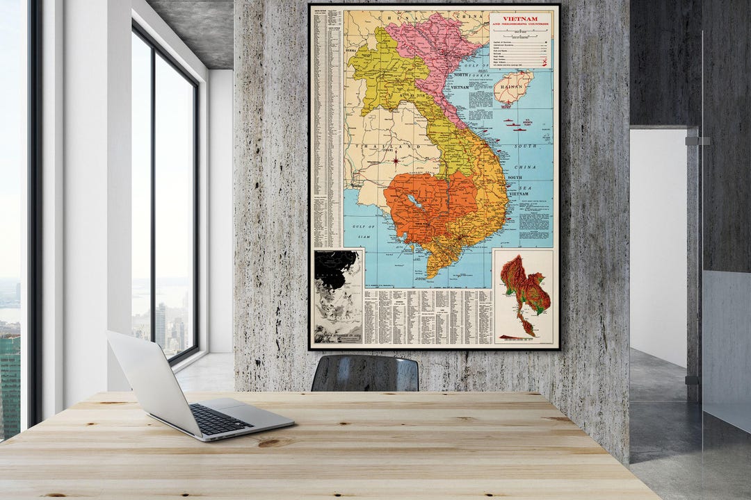 Vintage Vietnam Map Print: 1965 Indochina, Southeast Asia - Etsy