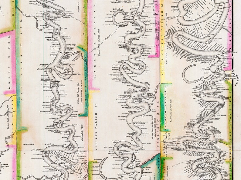 Impresión del mapa del río Misisipi: geografía de mediados del siglo ...