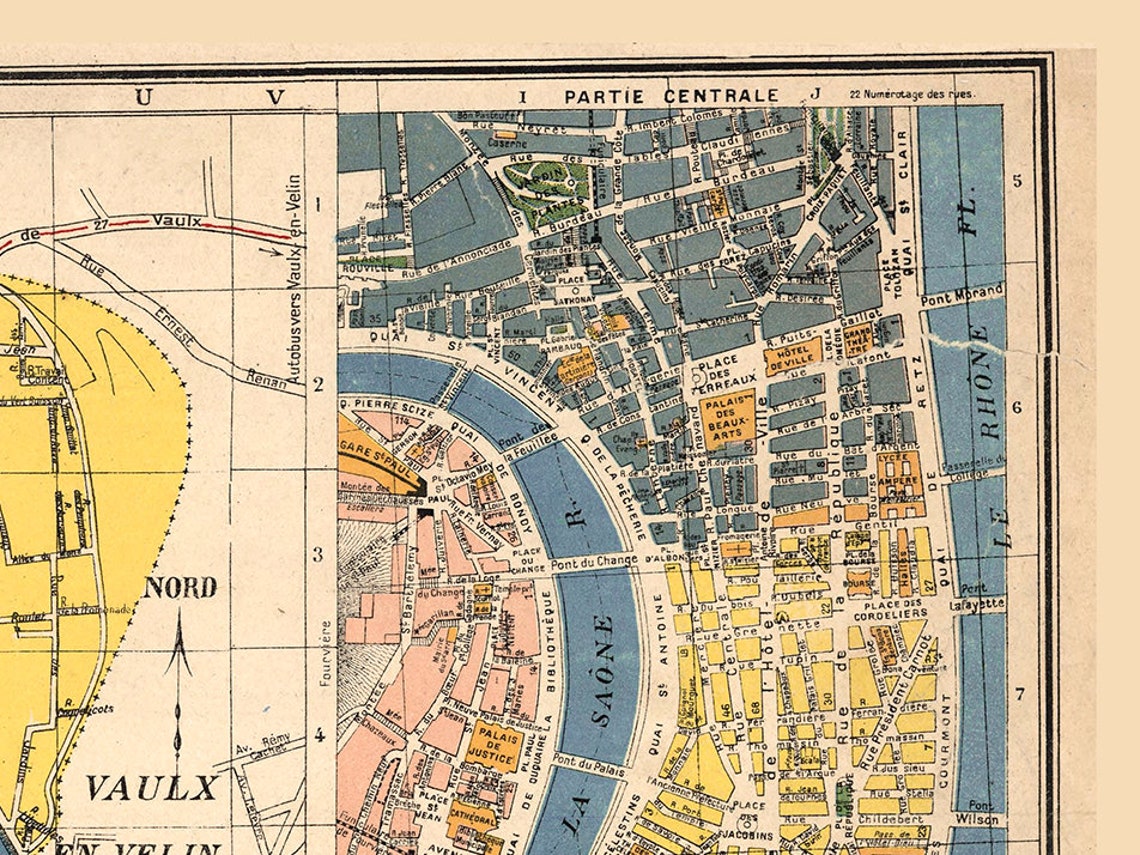 Vintage Map of Lyon Old Lyon Print Lyon France Lyon Art - Etsy