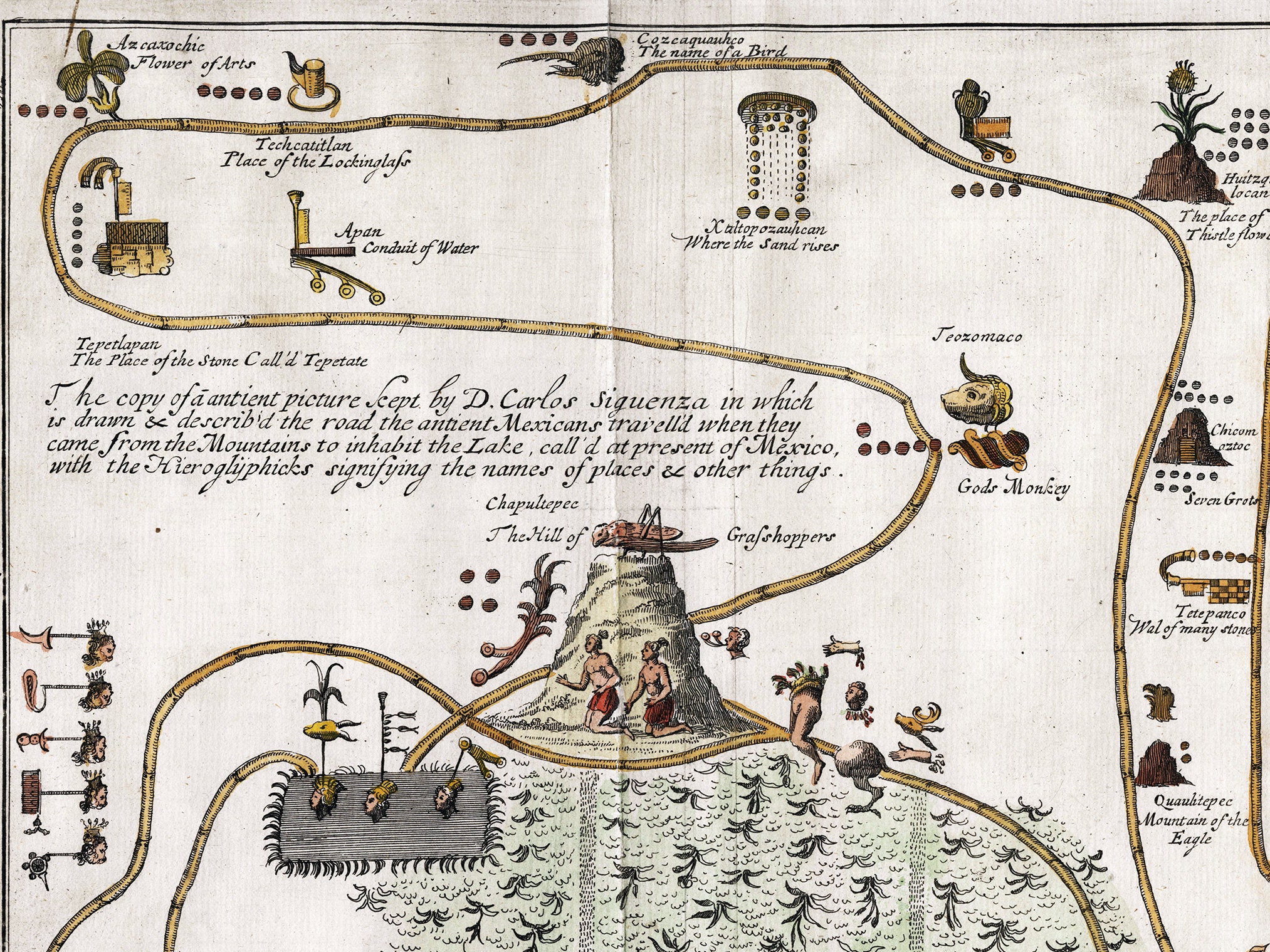 Ruta azteca a la Ciudad de México mapa antiguo de la Ciudad - Etsy México