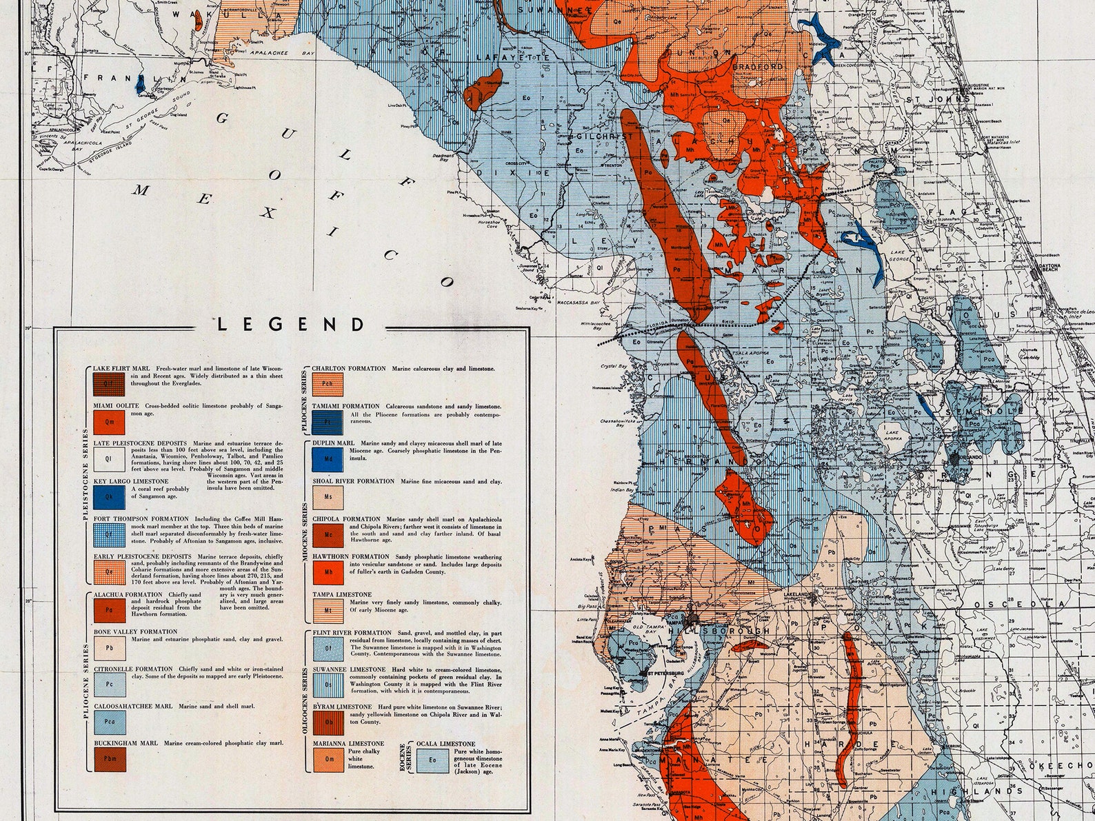 Geological Map of Florida Vintage Florida Map Large Florida - Etsy