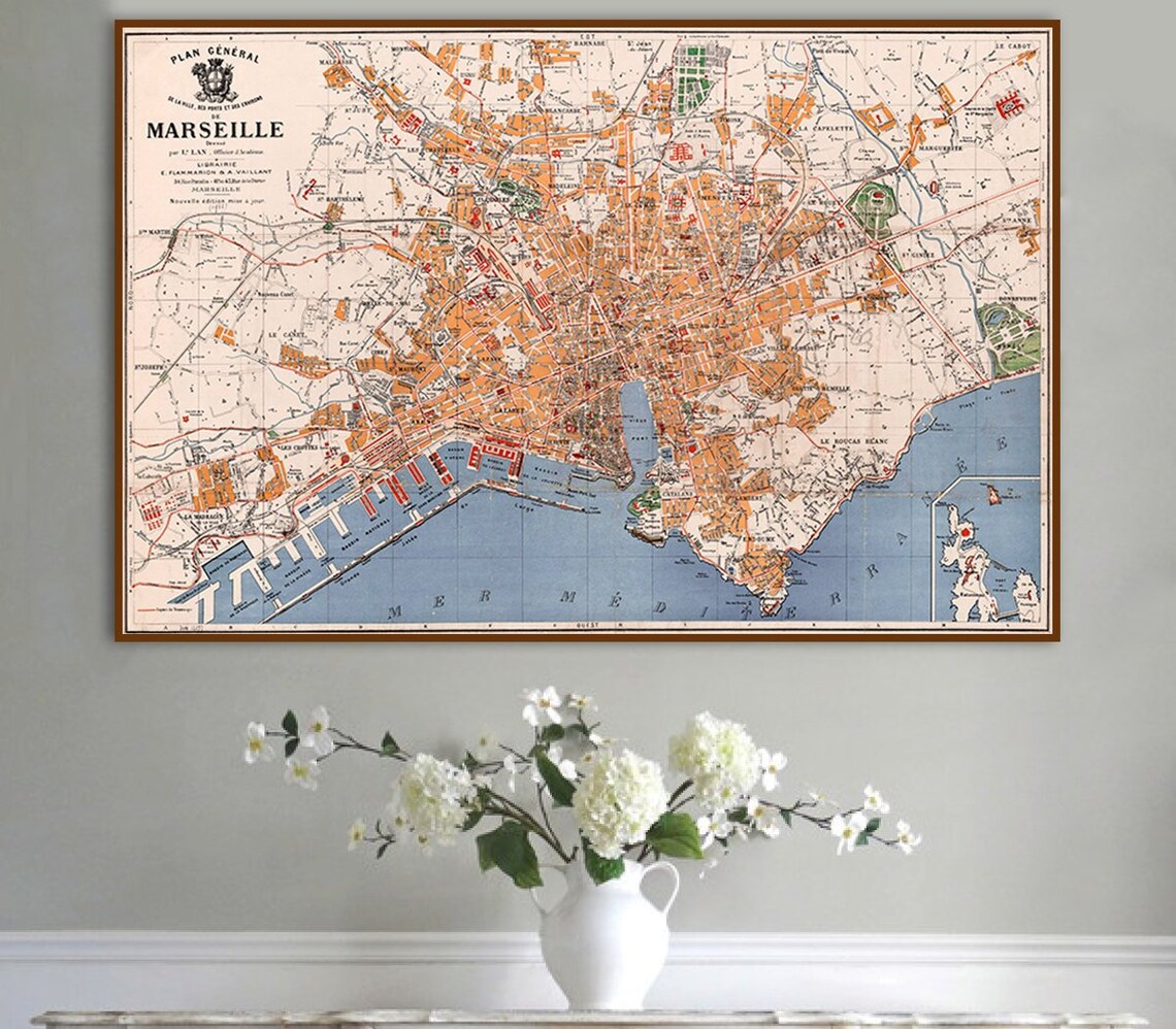 Vintage map of Marseille old Marseille map Marseille print | Etsy