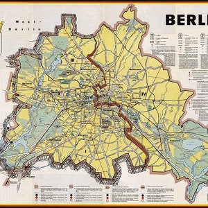 Vintage Berlin Wall Art - a Cold War Map Showing the Berlin Wall ...